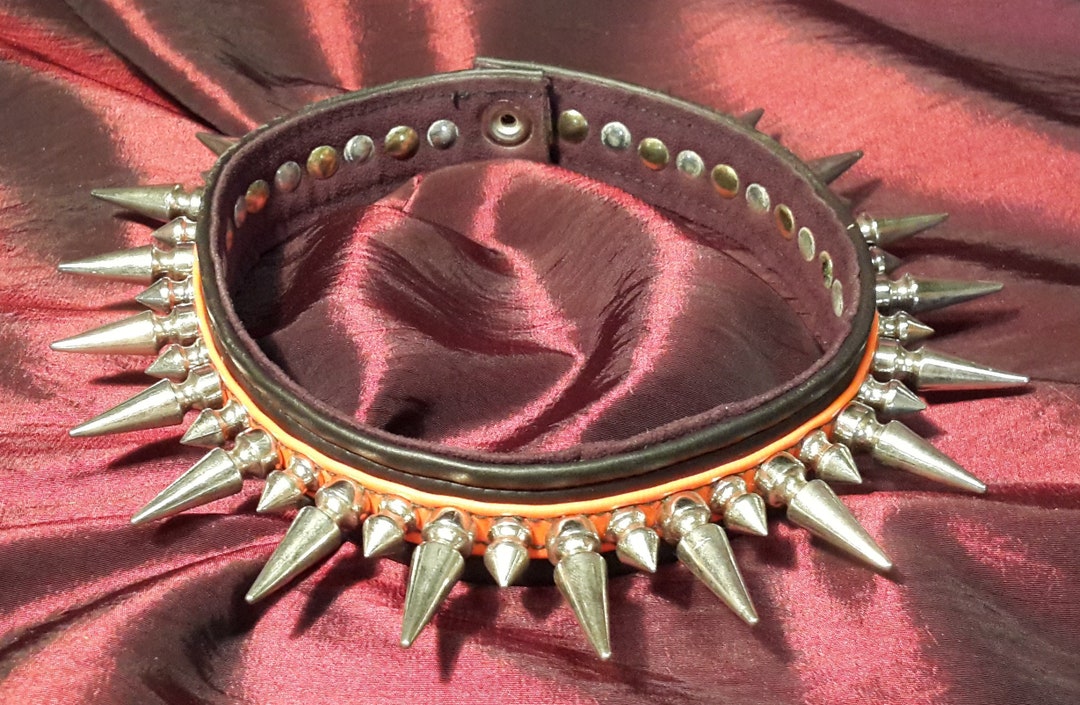 Spikey Collar in Black and Orange Leather. Leather Spiked Choker. - Etsy