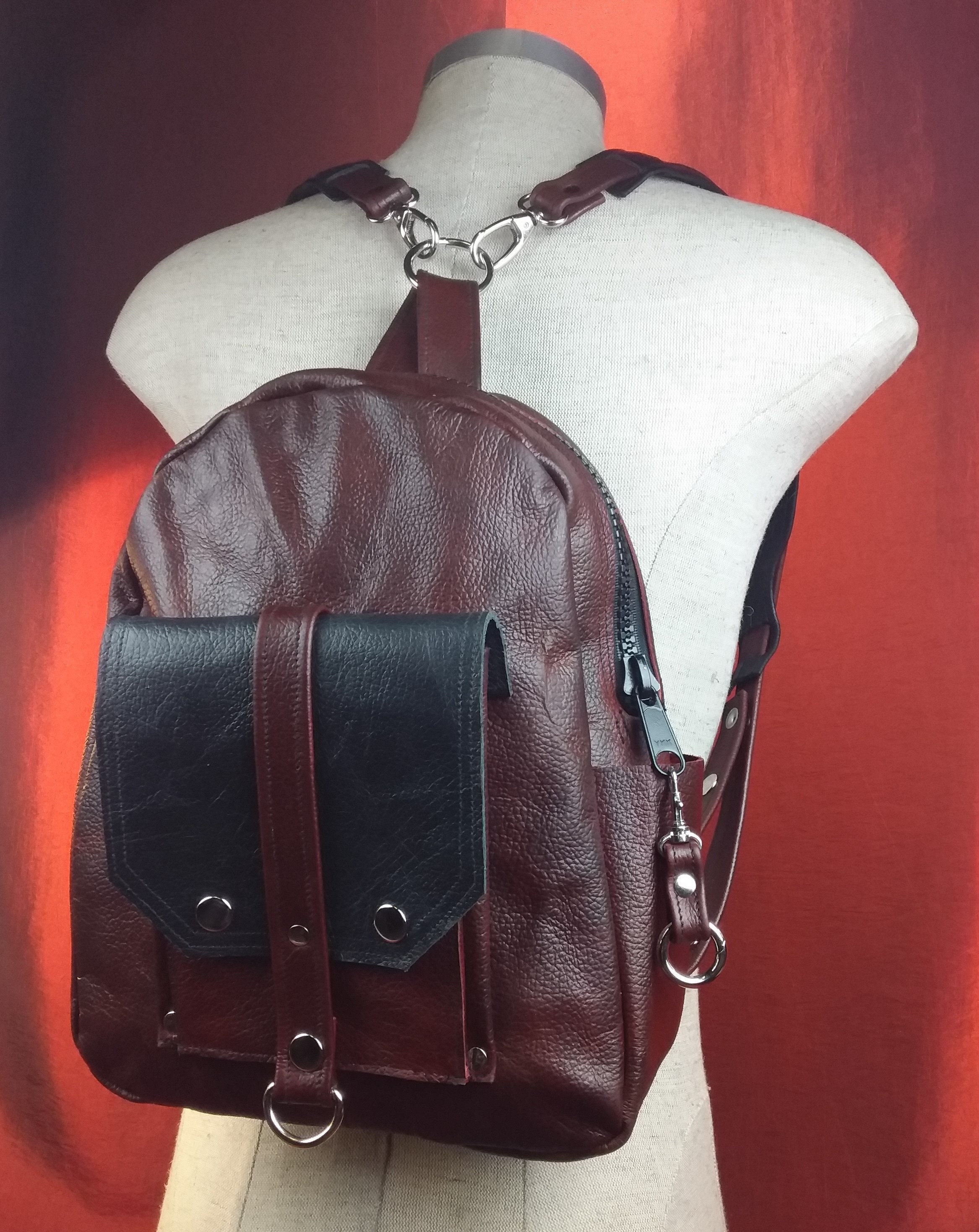 Genuine Leather Mini Backpack With Front Wallet Pouch. | Etsy