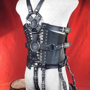 Male Full Body Harness in Fine Black Sewn Leather. Custom Handmade ...