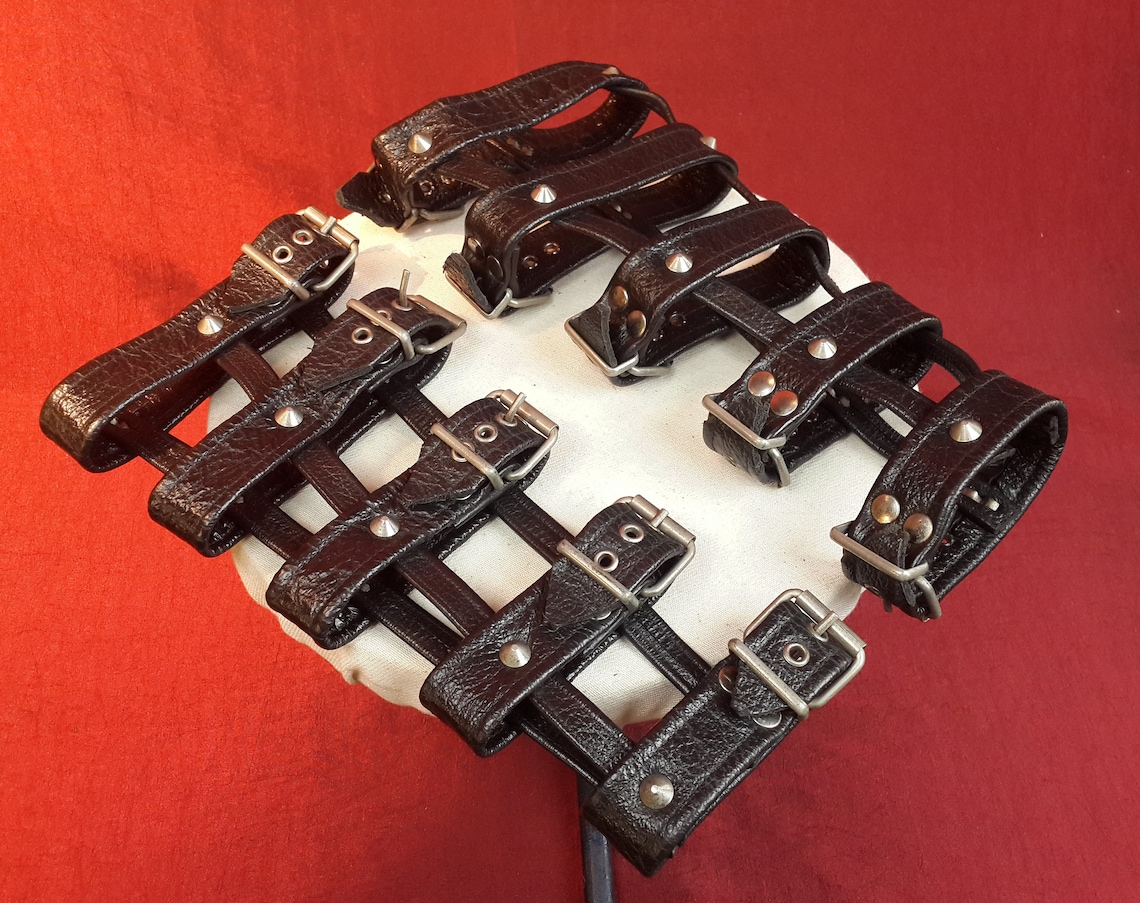 Cage Belted Arm Gauntlets in Black Leather or Blue Vinyl - Etsy