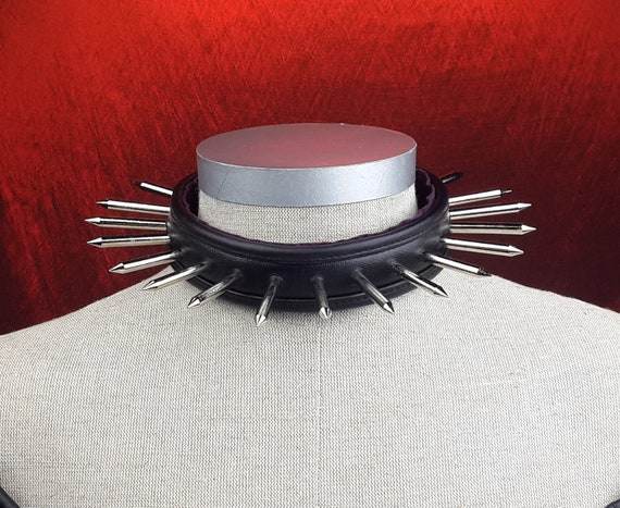 Steel spiked Leather Punk Collar with 17 silver solid steel | Etsy