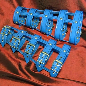 Cage Belted Arm Gauntlets in Black Leather or Blue Vinyl - Etsy