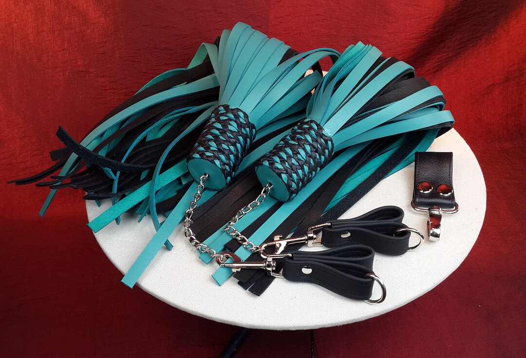 Florentine Finger Flogger Set in Black & Purple or Teal Leather and ...