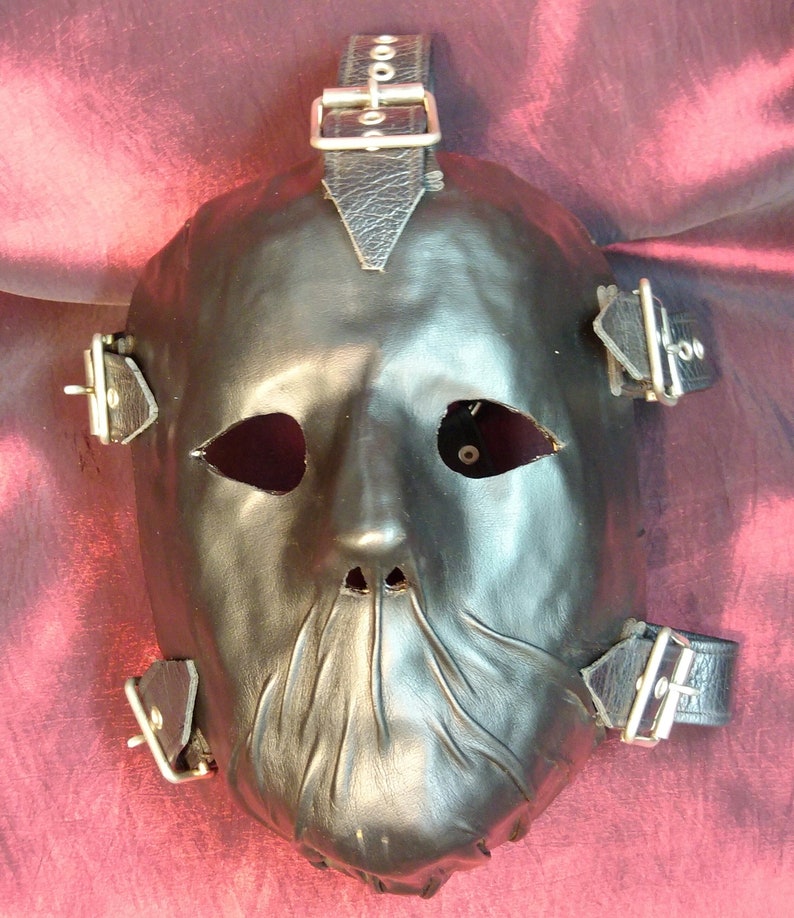 Closed Mouth Leather Face Mask With Full Head Harness and Belt and ...