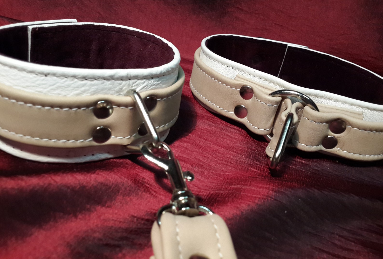 Hog Tie Slave Collar Set in White and Brown Leather. - Etsy
