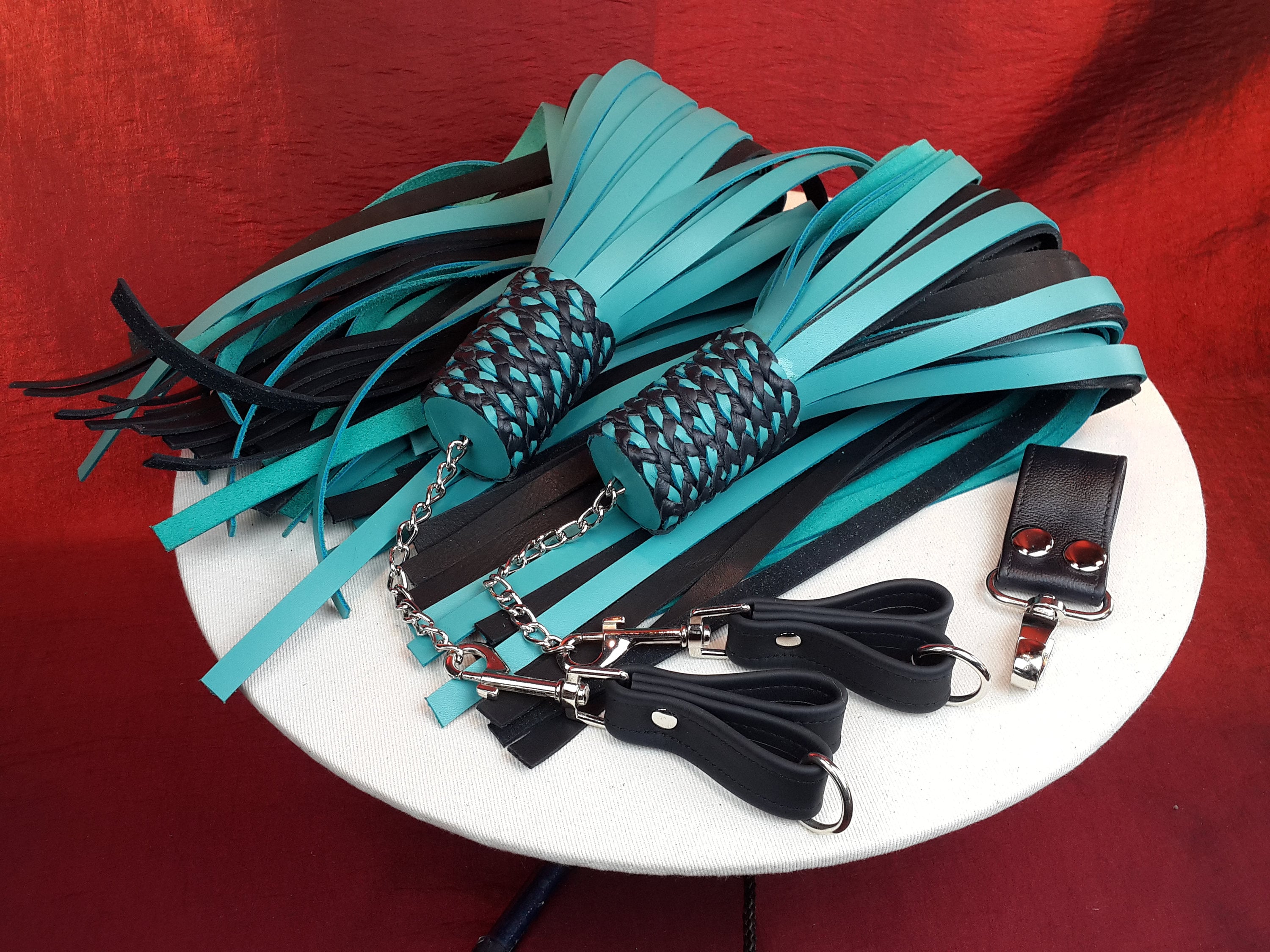 Florentine Finger Flogger Set in Black & Purple or Teal Leather and ...