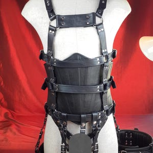 Male Full Body Harness in Fine Black Sewn Leather. Custom Handmade ...
