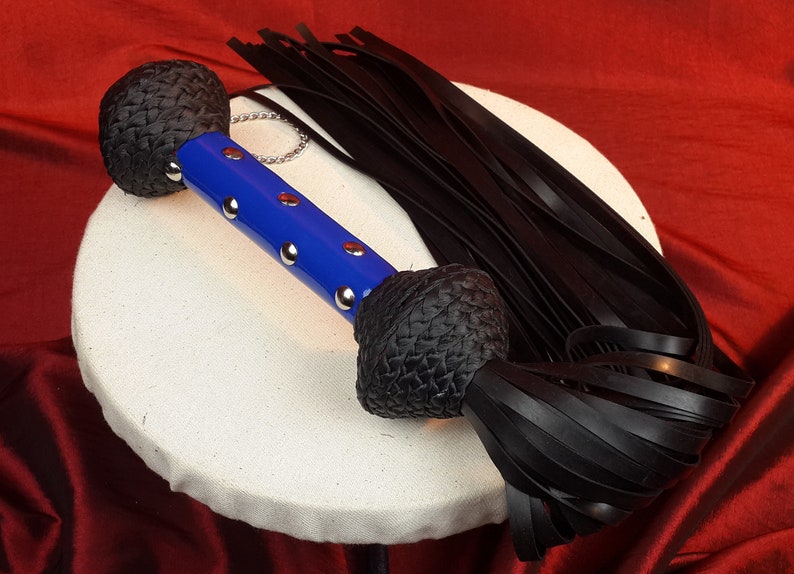 Black Rubber Stingy Flogger With Bright Blue Handle Detail - Etsy