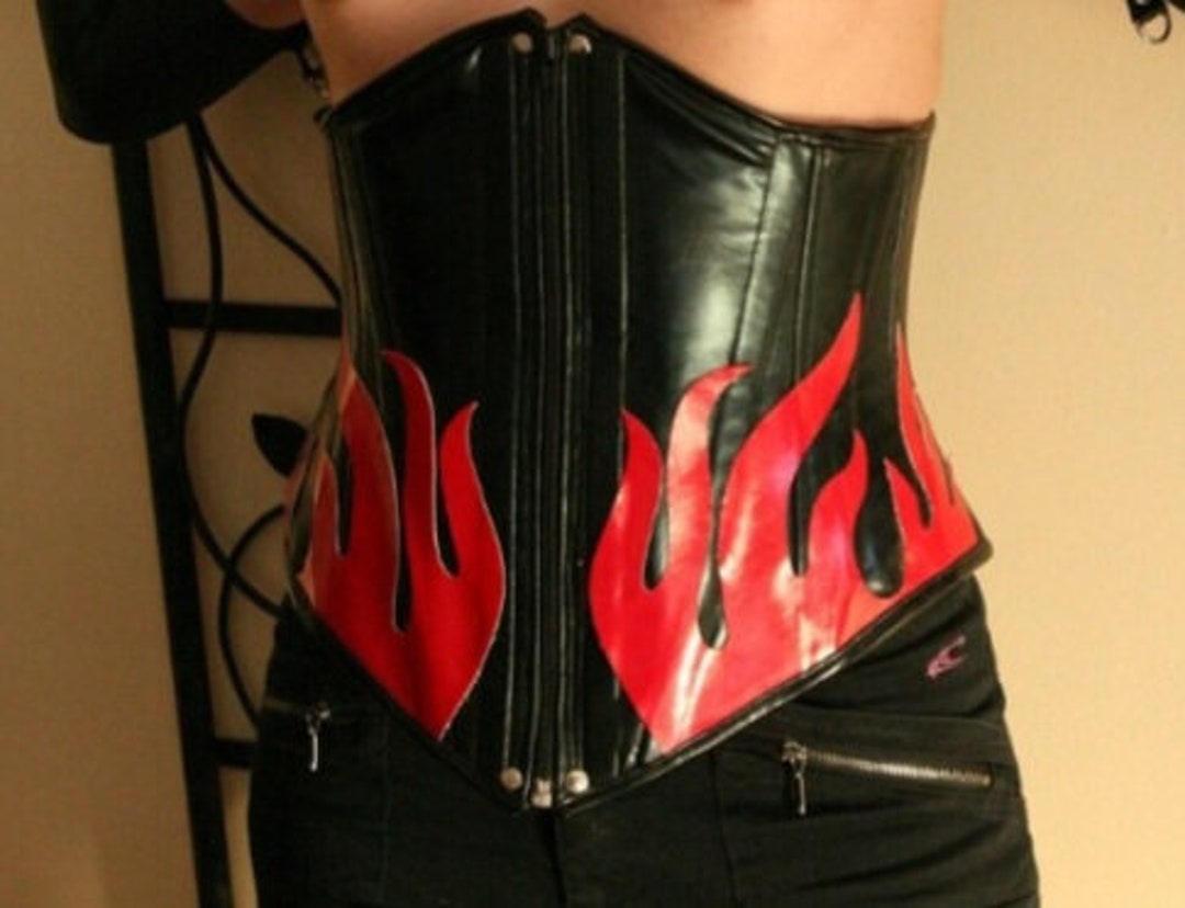Red & Black PVC Flame Under Bust Corset,fully Boned With Front Zip and ...