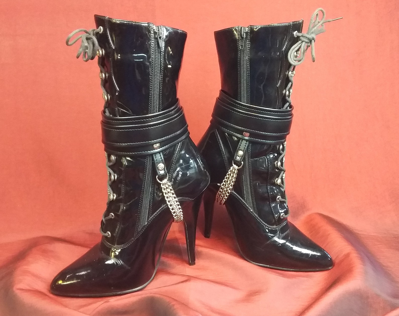 High Heel Broad Double Belt Ankle Cuff Set With Fine Chains. - Etsy