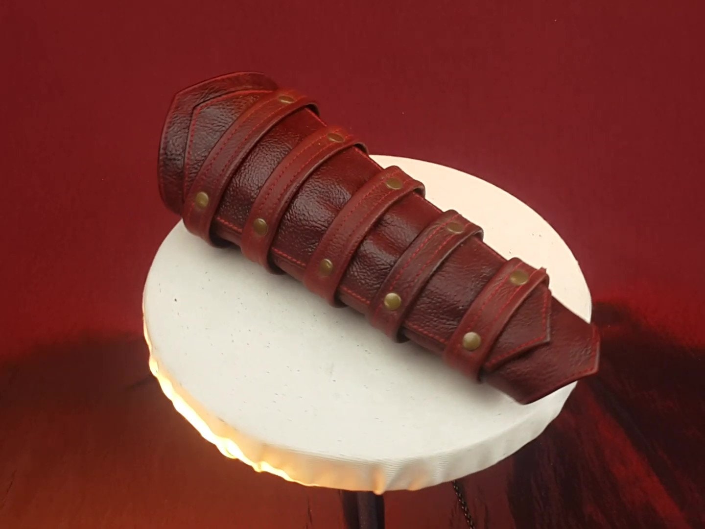 Red & Brown Leather Belted Arm Gauntlet. Arm Bracers. - Etsy