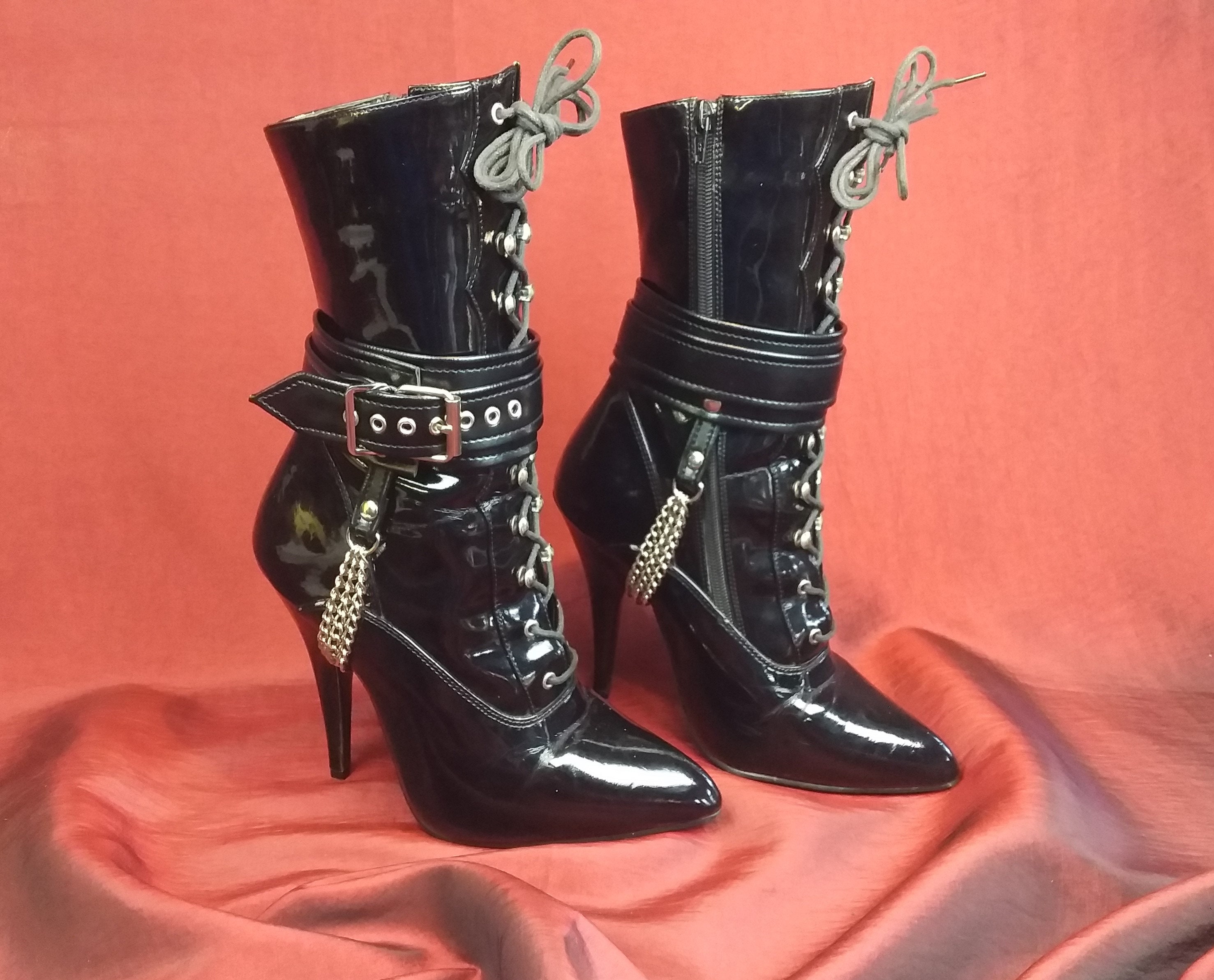 High Heel Broad Double Belt Ankle Cuff Set With Fine Chains. - Etsy