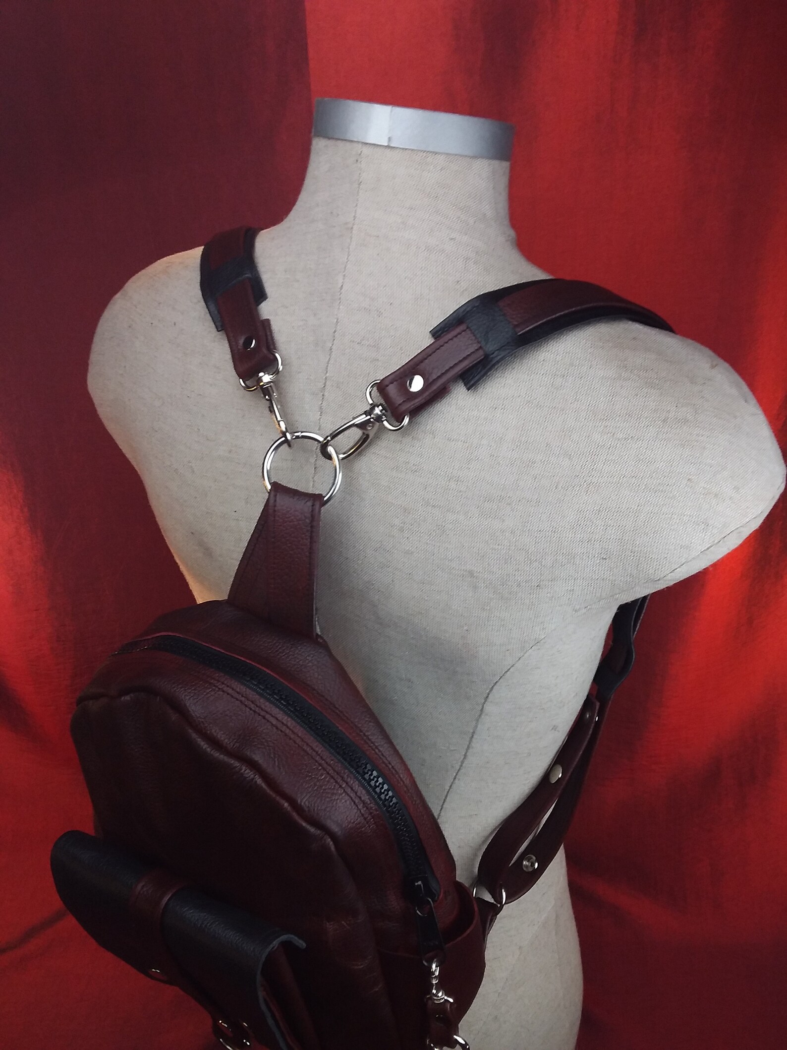 Genuine Leather Mini Backpack With Front Wallet Pouch. | Etsy