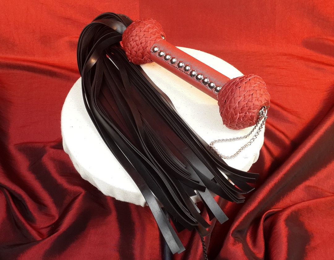 Black Rubber Stingy Flogger With Silver & Red Handle Detail. - Etsy