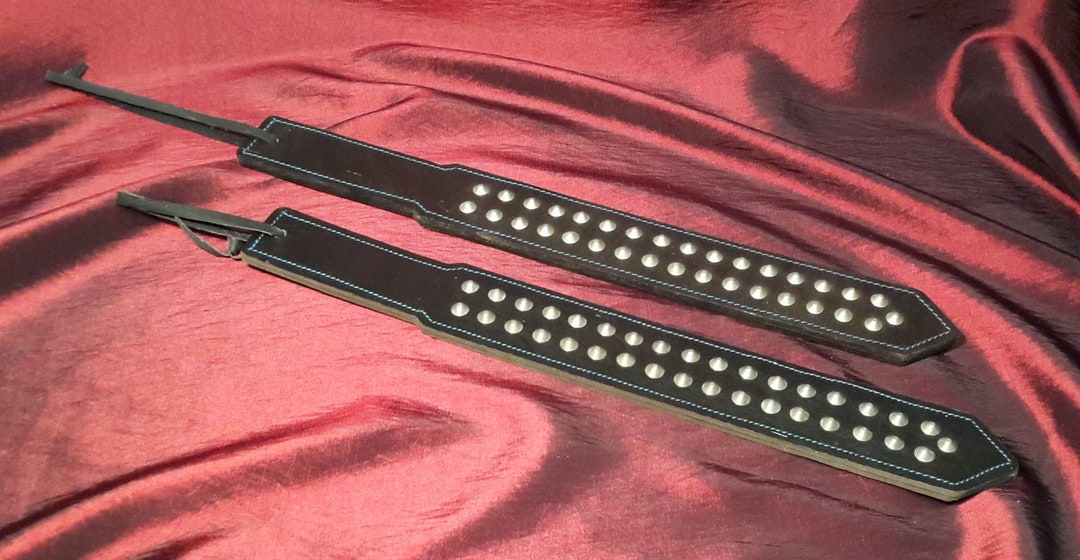 Black Heavy Leather Studded Paddle With Blue or Black Stitching. - Etsy