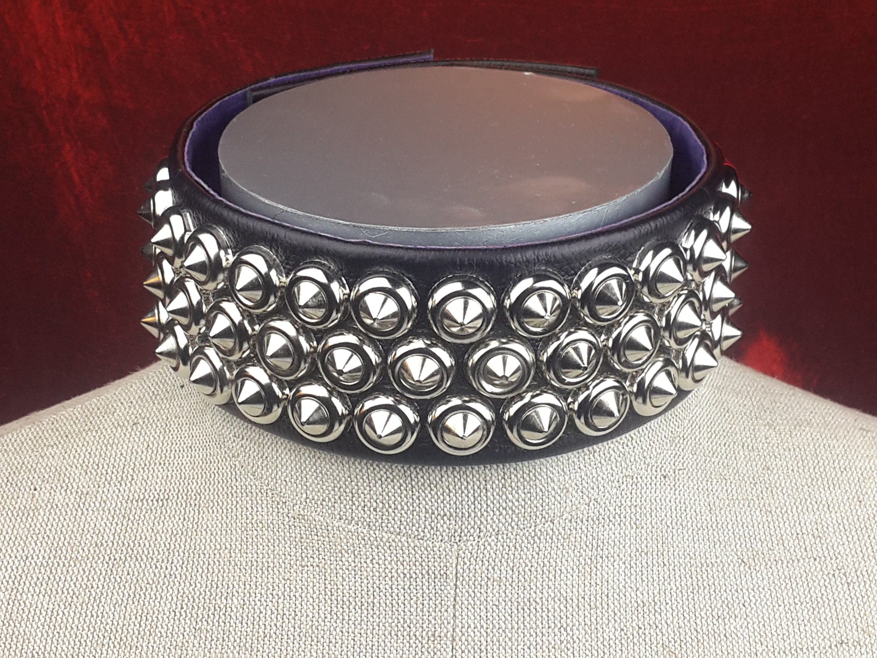 Super Studded Wide Leather Collar With 3 Rows of Super Dome Studs - Etsy