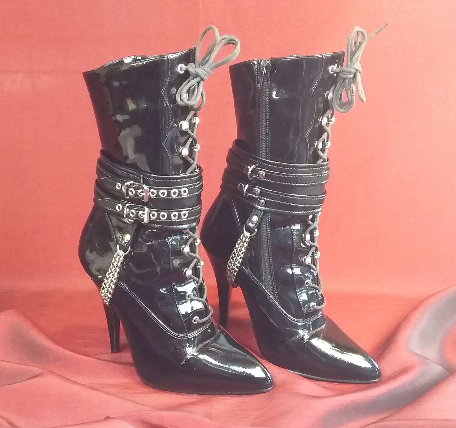 High Heel Broad Double Belt Ankle Cuff Set With Fine Chains. - Etsy