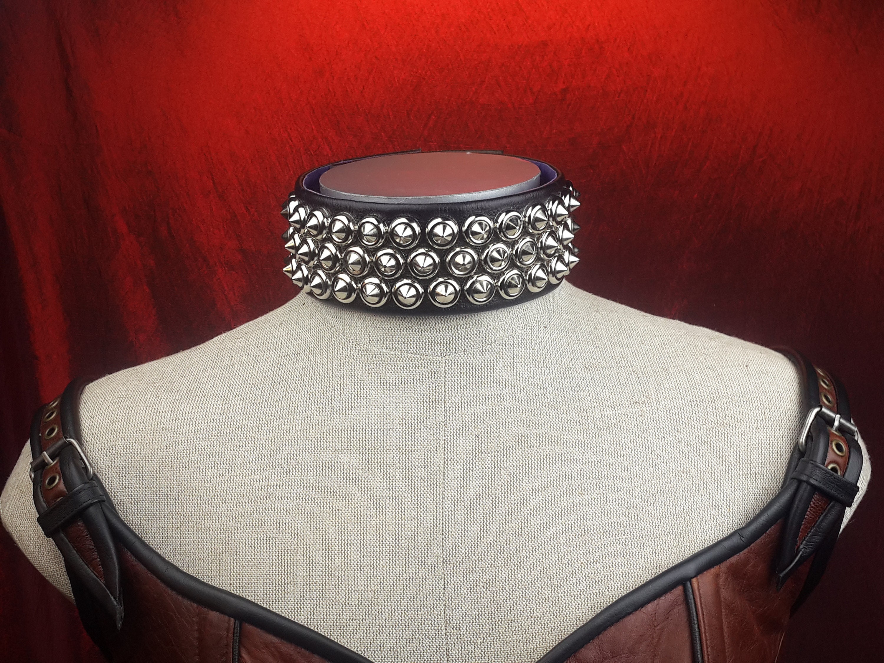 Super Studded Wide Leather Collar With 3 Rows of Super Dome Studs - Etsy