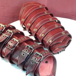 Red & Brown Leather Belted Arm Gauntlet. Steam Punk Arm Bracers. - Etsy