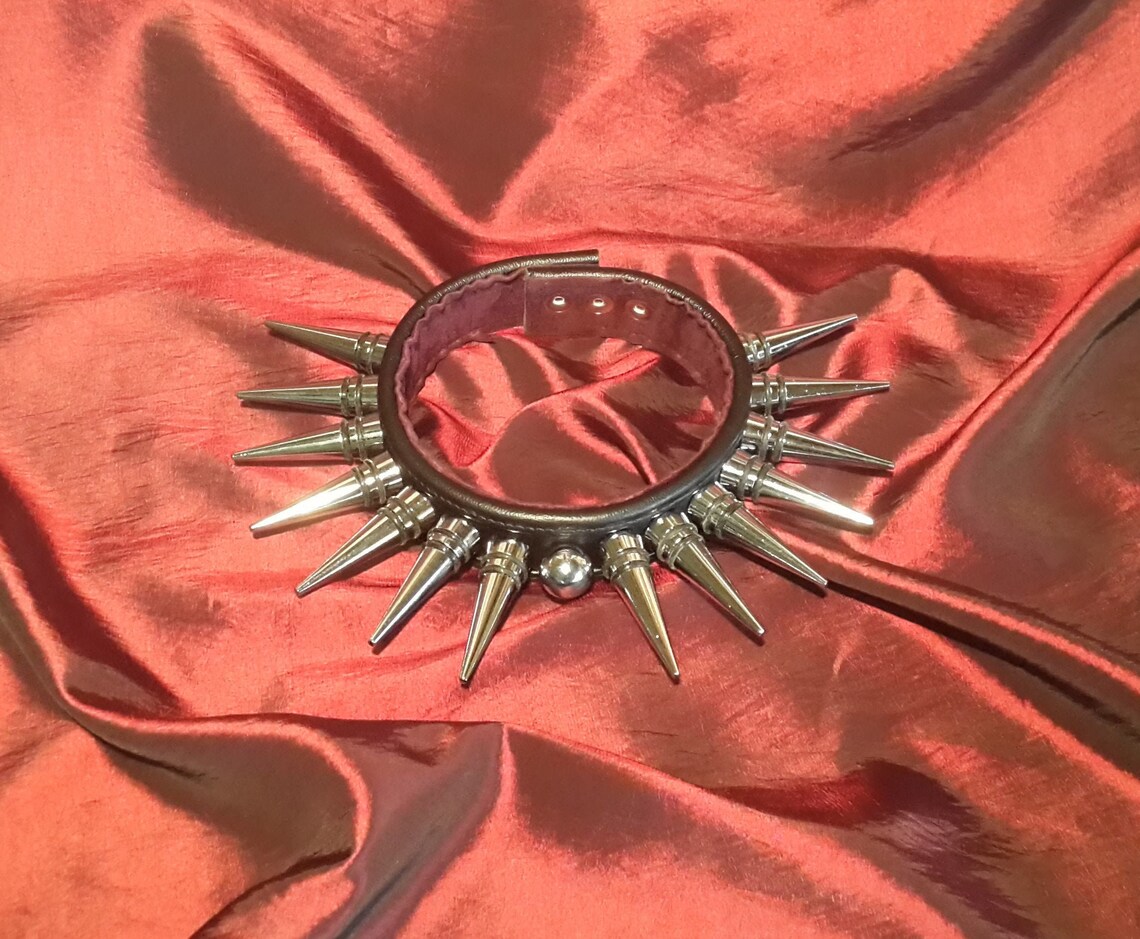 Spiked Leather Rave Collar/chocker With 14 Cone Spikes and - Etsy