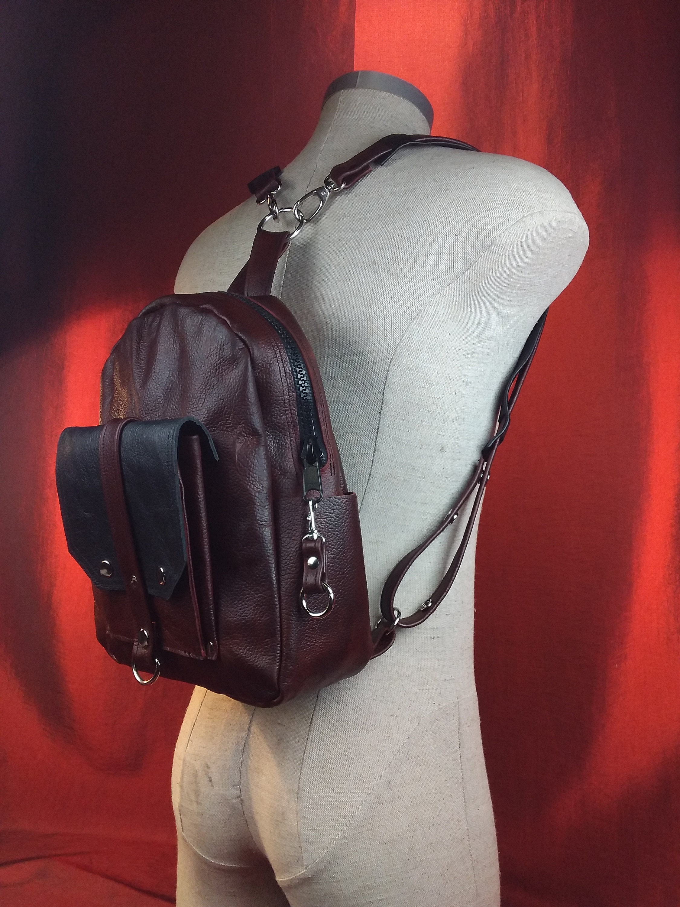 Genuine Leather Mini Backpack With Front Wallet Pouch. | Etsy