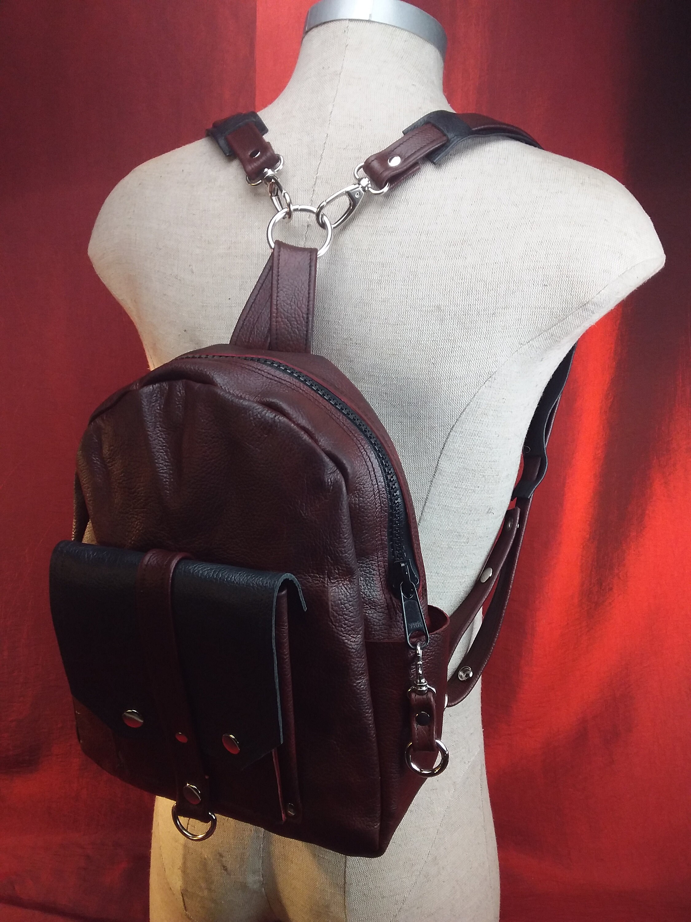 Genuine Leather Mini Backpack With Front Wallet Pouch. | Etsy