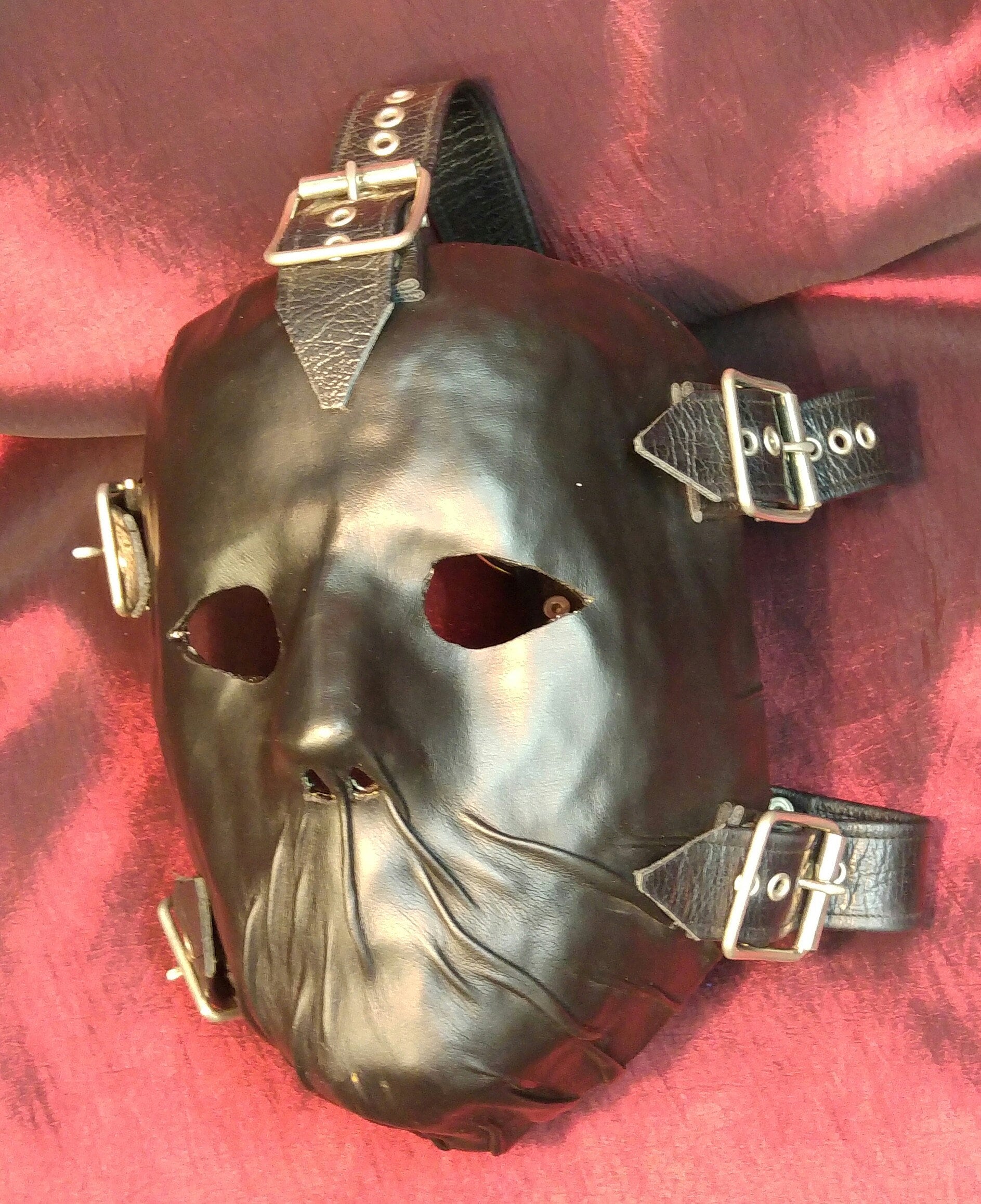 Closed Mouth Leather Face Mask With Full Head Harness and Belt and ...