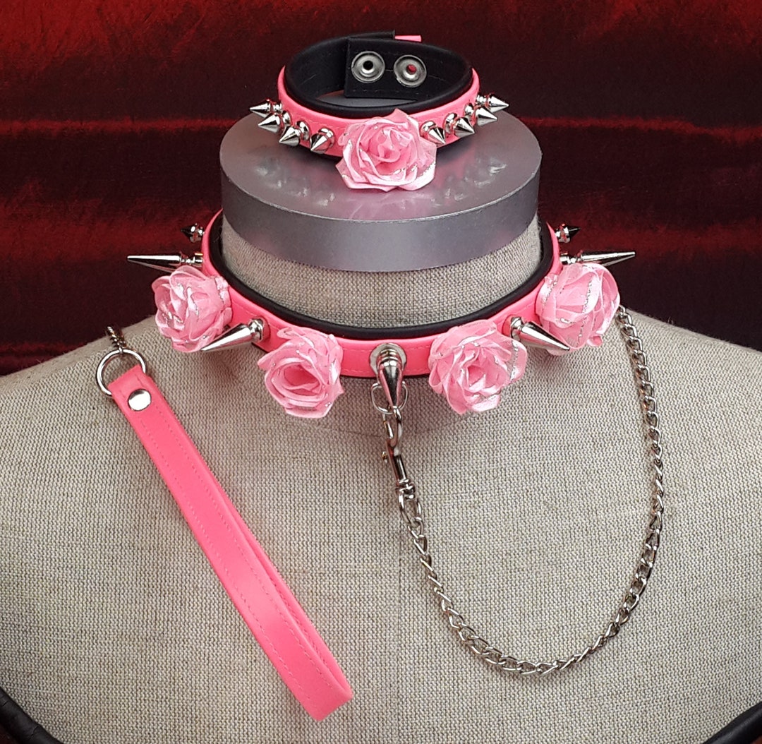 Pink Slave Girl Spikey Rose - Submissive Collar Set With Leash. - Etsy