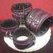 Wrist and Ankle Cuff Set in Black Leather With Purple Vinyl Inlay ...