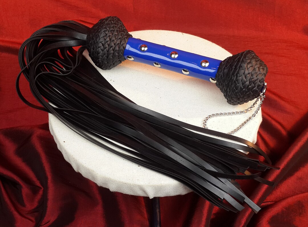 Black Rubber Stingy Flogger With Bright Blue Handle Detail - Etsy