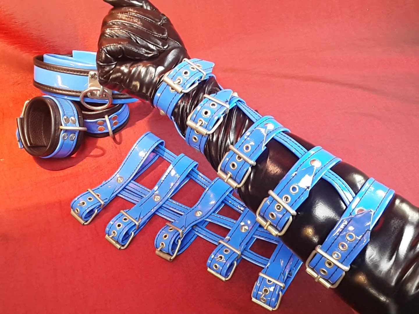 Cage Belted Arm Gauntlets in Black Leather or Blue Vinyl - Etsy