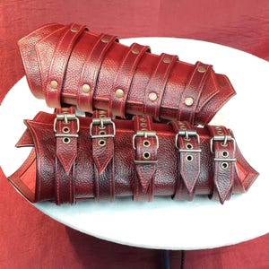 Red & Brown Leather Belted Arm Gauntlet. Steam Punk Arm Bracers. - Etsy