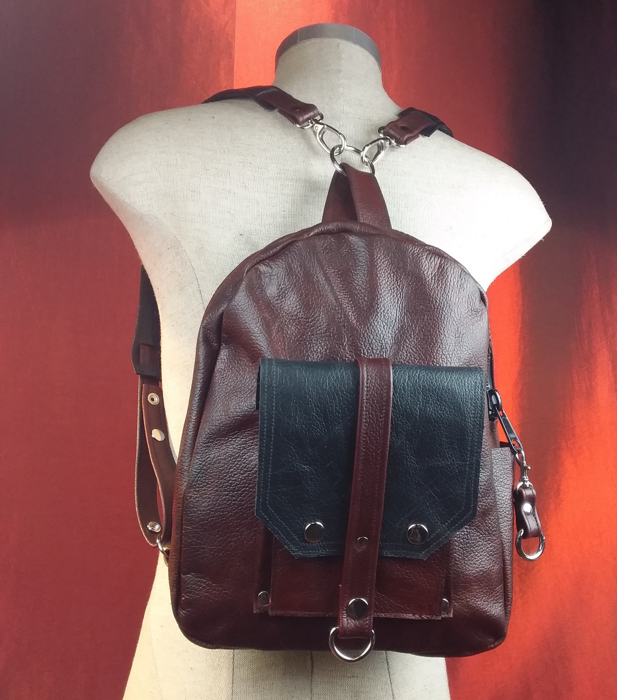 Genuine Leather Mini Backpack With Front Wallet Pouch. | Etsy