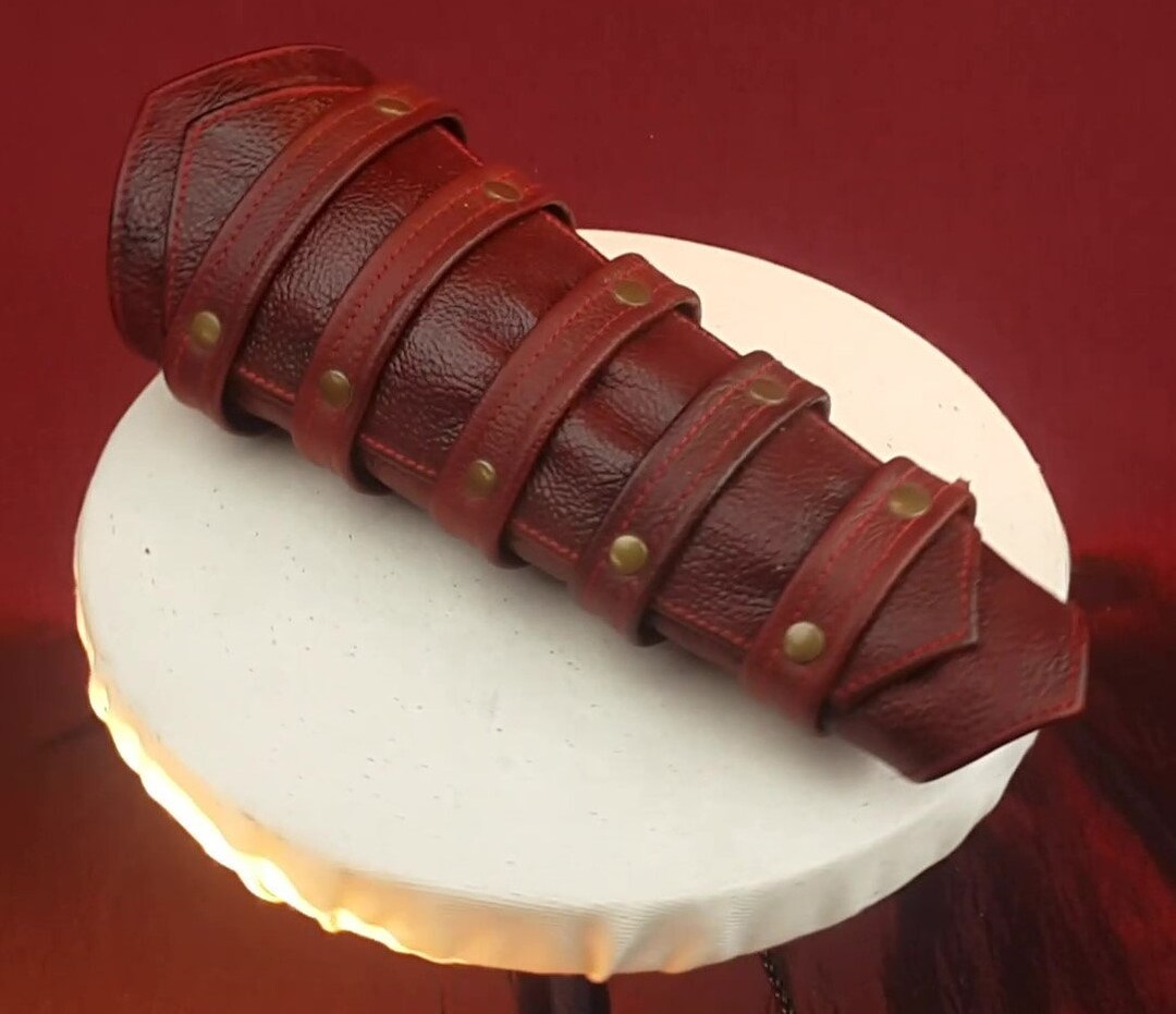 Red & Brown Leather Belted Arm Gauntlet. Steam Punk Arm Bracers. - Etsy
