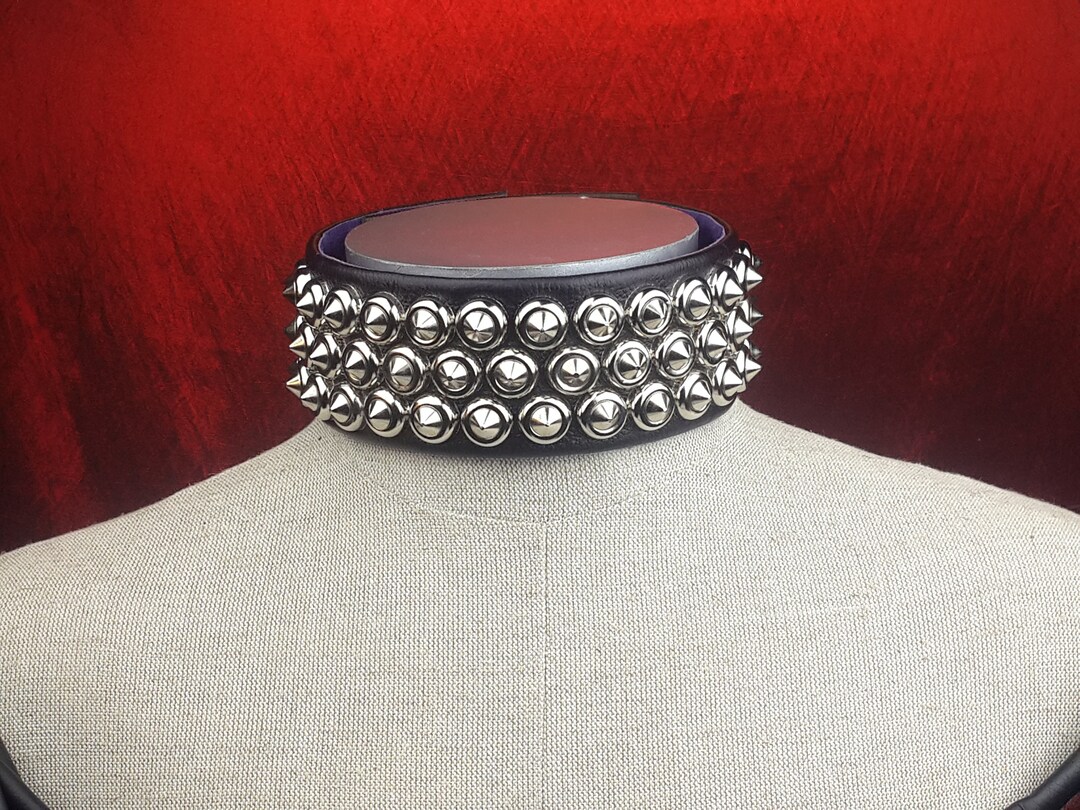Super Studded Wide Leather Collar With 3 Rows of Super Dome Studs - Etsy