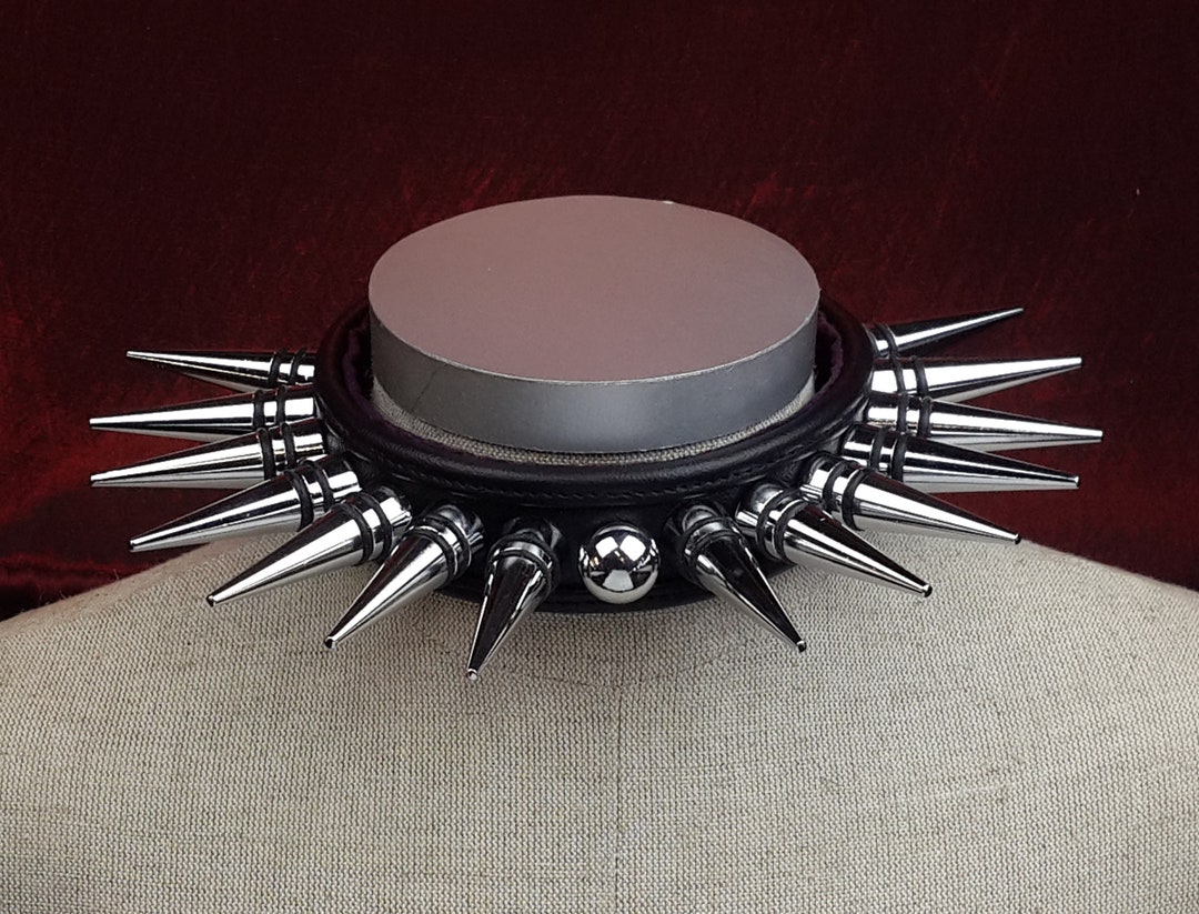 Spiked Leather Rave Collar/chocker With 14 Cone Spikes and - Etsy