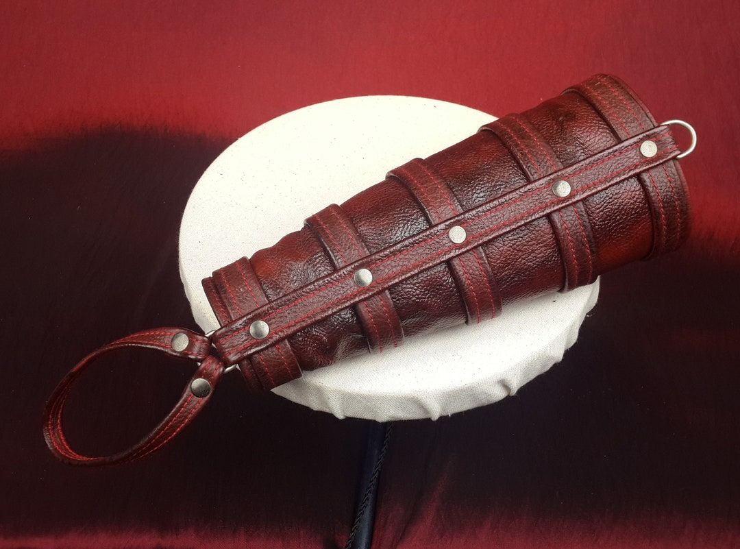 Red & Brown Leather Belted Arm Gauntlet With Hand Belt - Etsy