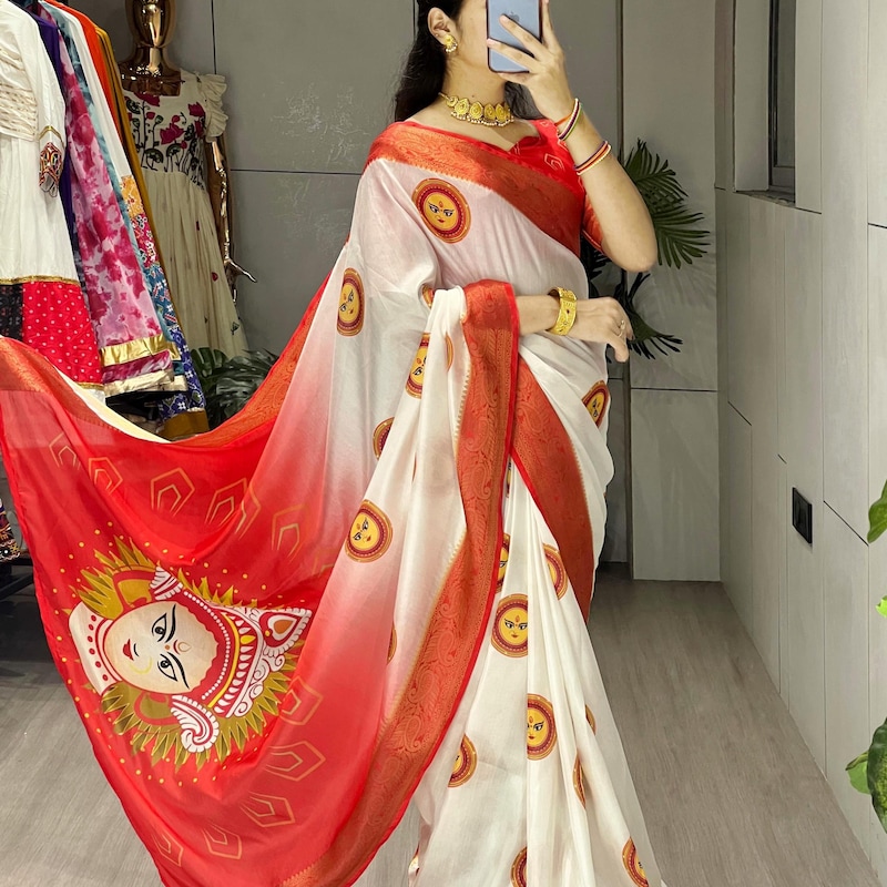 Durga Puja Bengali Saree - Etsy