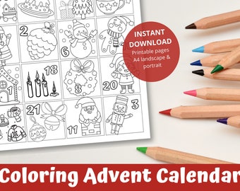 Christmas Countdown Printable Coloring Pages Advent Calendar Holiday - Etsy