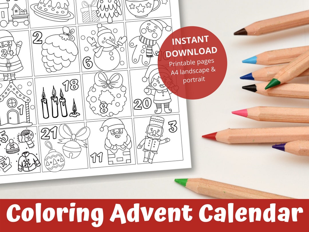 Printable Coloring Christmas Advent Calendar - Activity Color Each Day ...