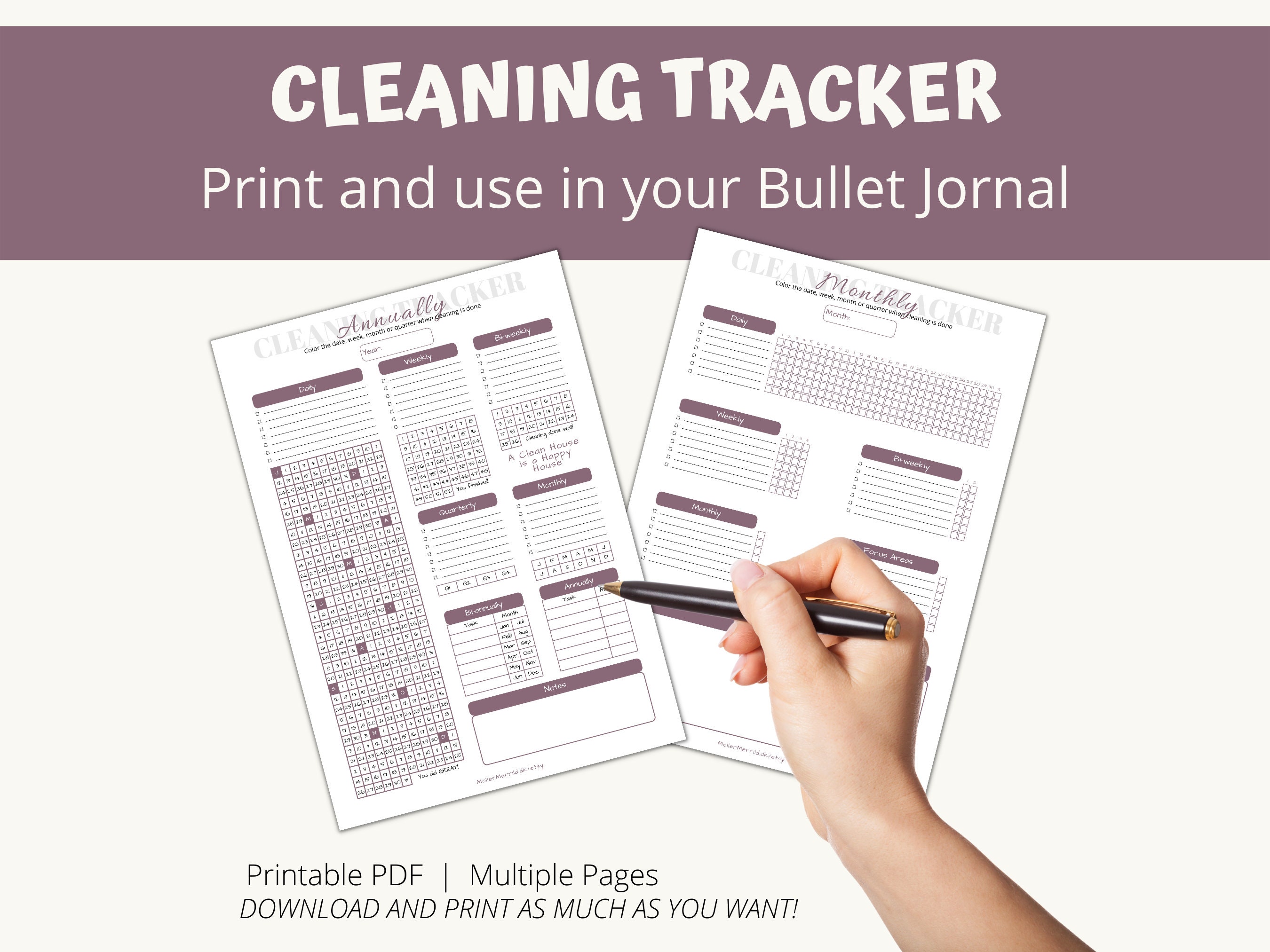 Printable BUJO Onenote Cleaning Tracker, Bullet Journal Page Insert ...