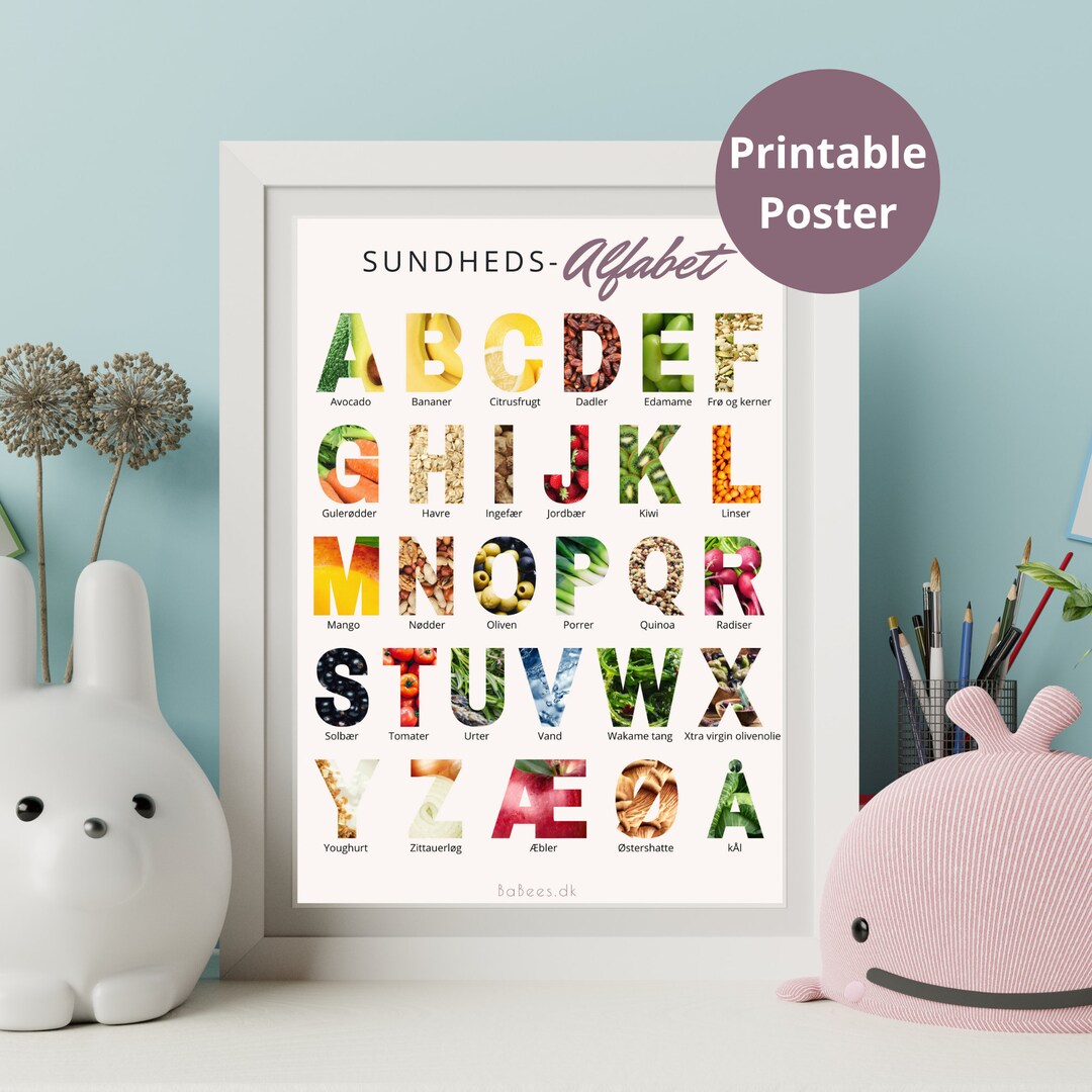 Cartel imprimible Alfabeto de salud danés Imprimible Descarga ...