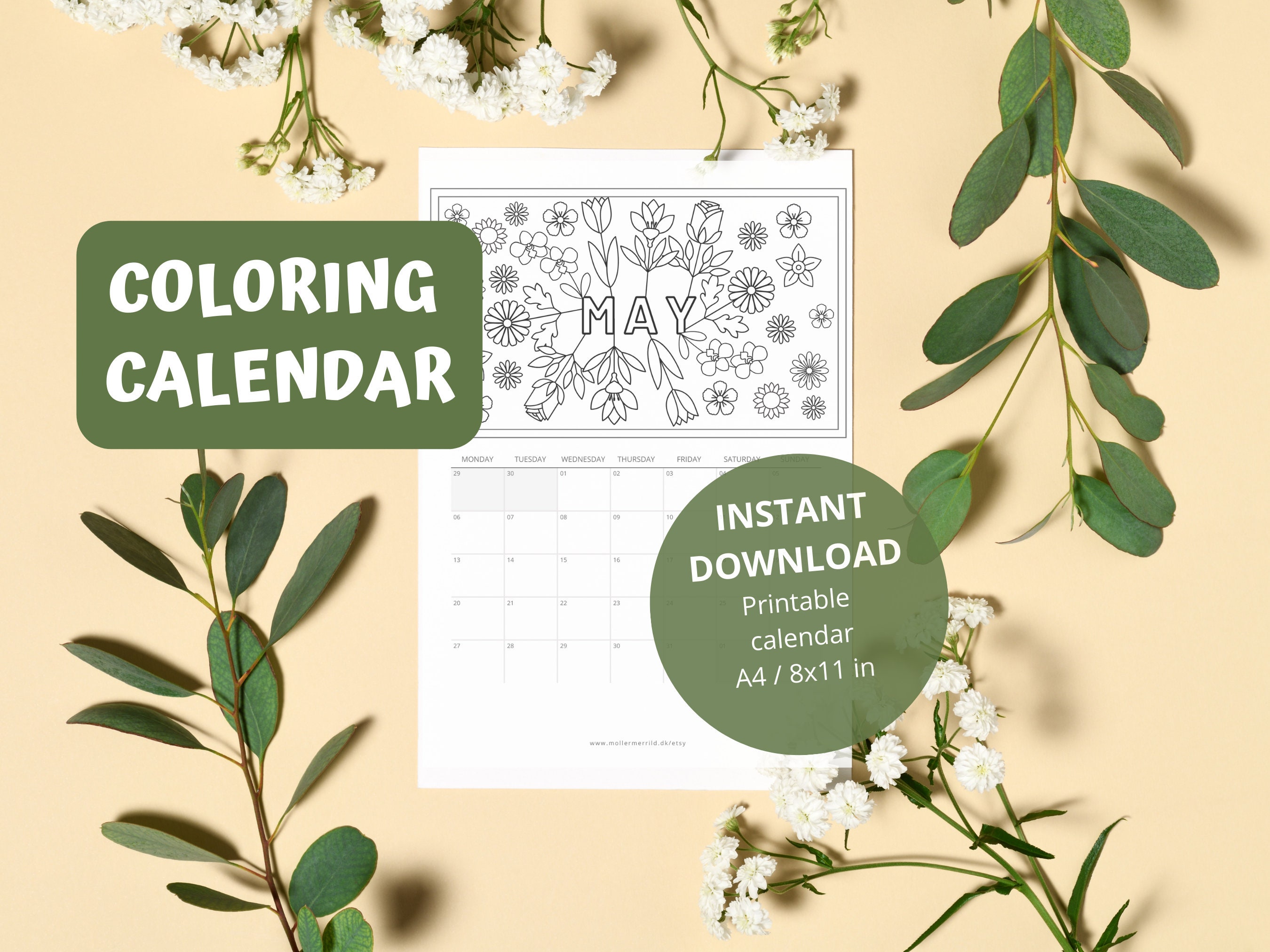 Printable Coloring Calendar 2024. Color Each Month. Pages With - Etsy