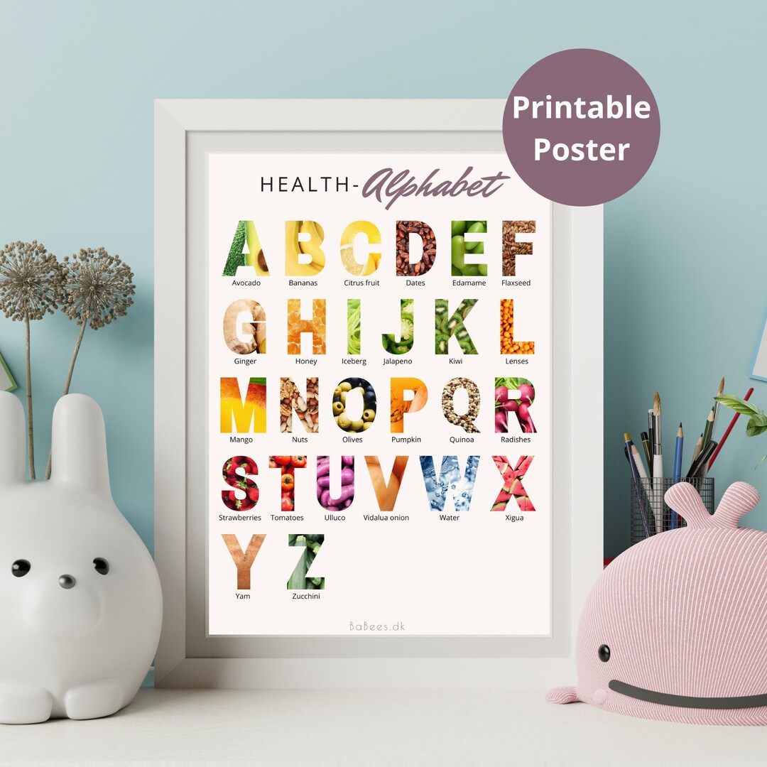 Printable Health Alphabet Poster (english) - Learn Kids Healthy Foods ...