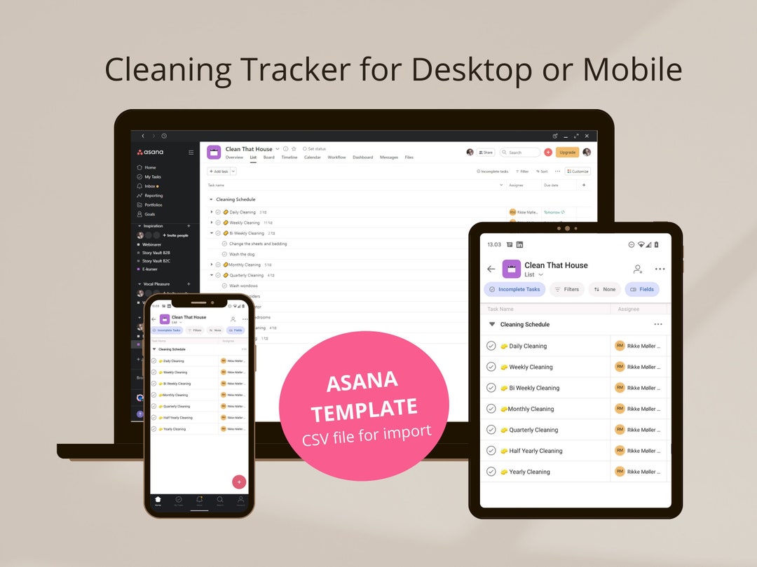 Asana Cleaning Tracker | Clean That House | Holiday Cleaning Planner ...