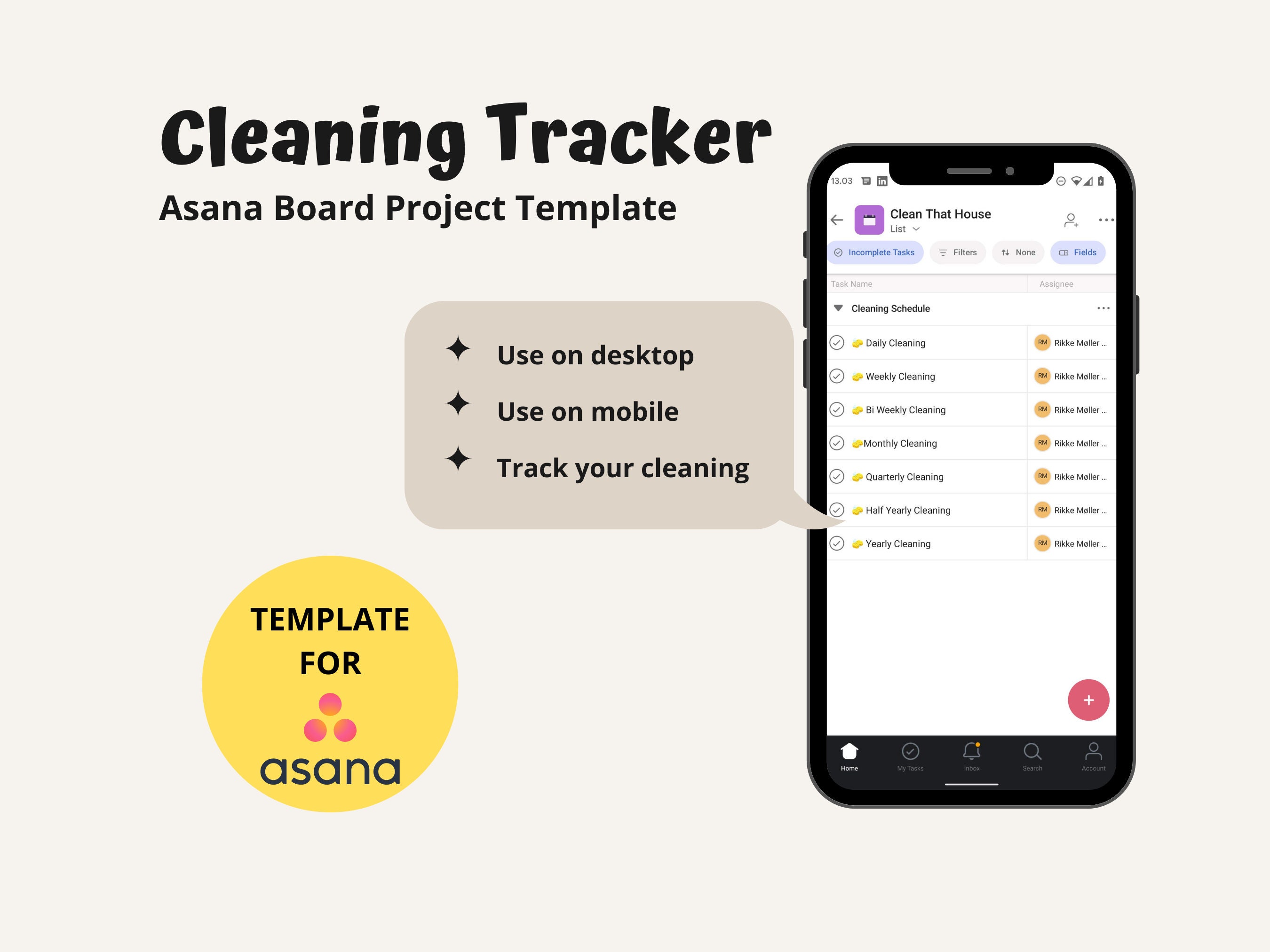 Asana Cleaning Tracker | Clean That House | Holiday Cleaning Planner ...