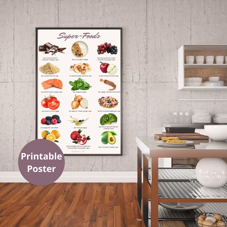 Printable Poster in DANISH Super Foods Chart With Healthy - Etsy