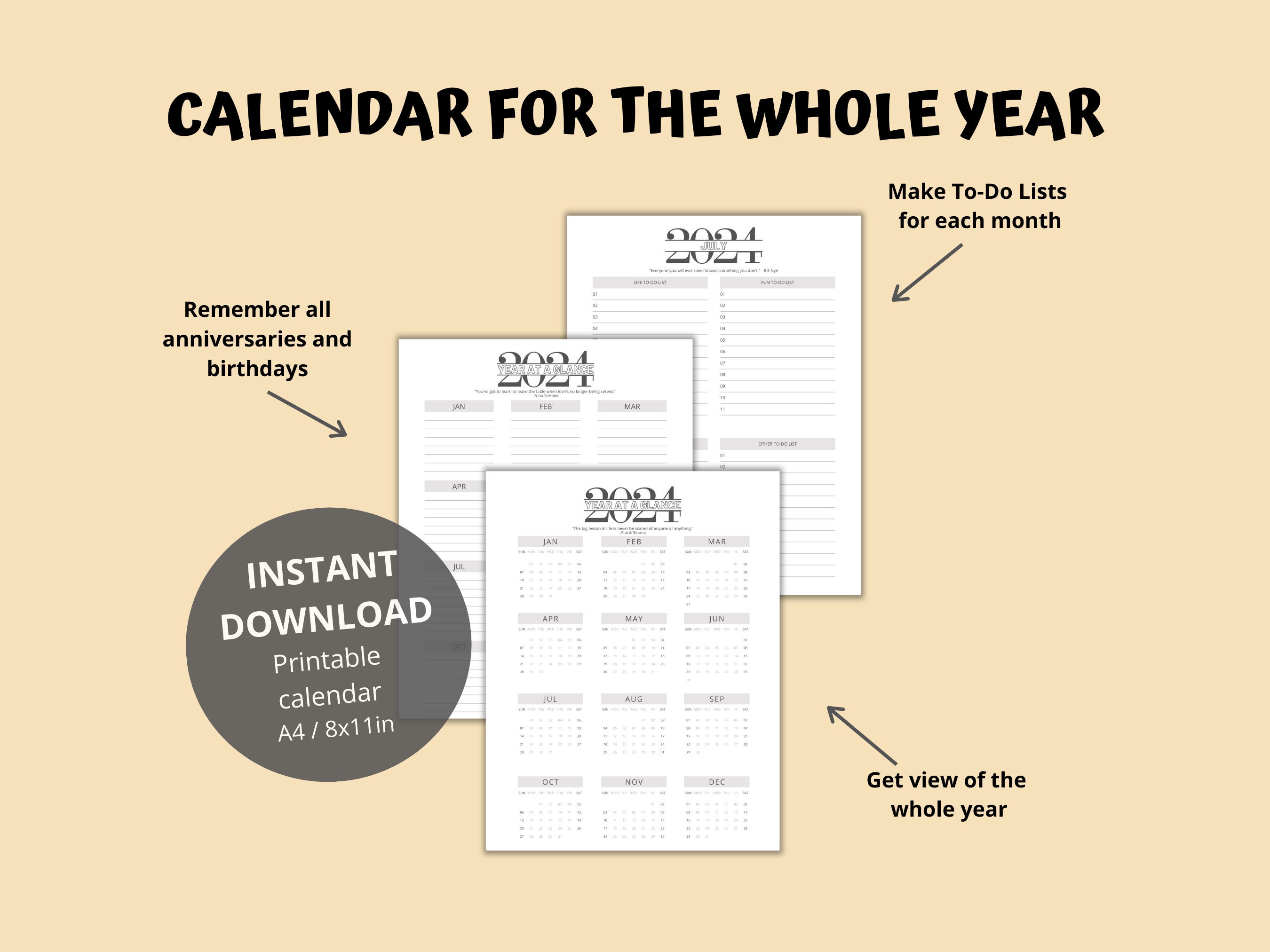 Printable Coloring Calendar 2024. Color Each Month. Pages With - Etsy