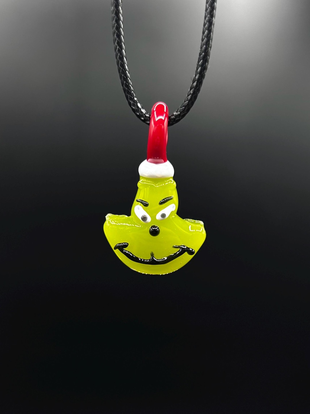 Hand-blown Glass Grinch Pendant Necklace – Red Santa Hat Charm ...