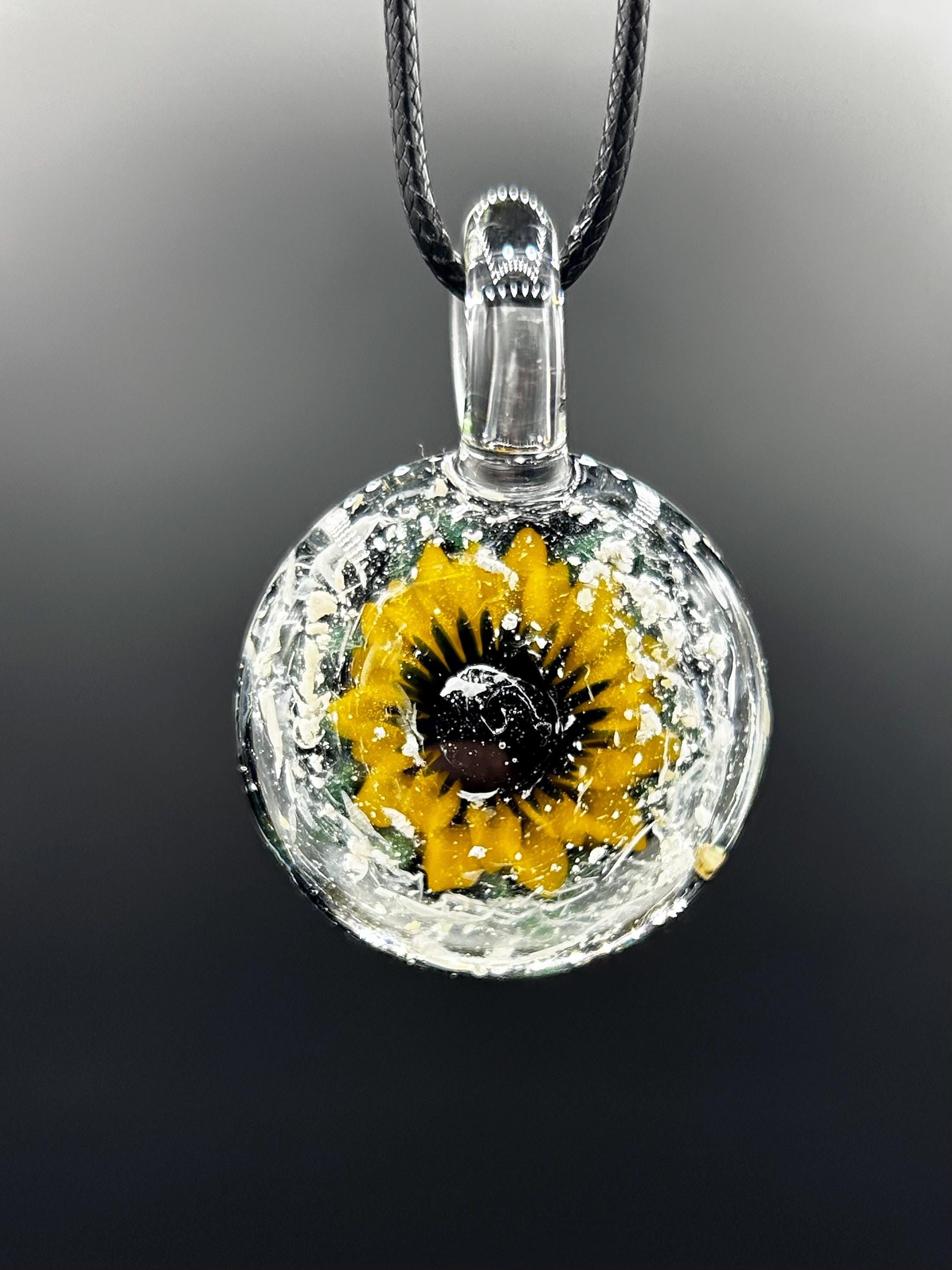 Custom Cremation Ash Flower Pendant: Hand-blown Glass Pet Memorial ...